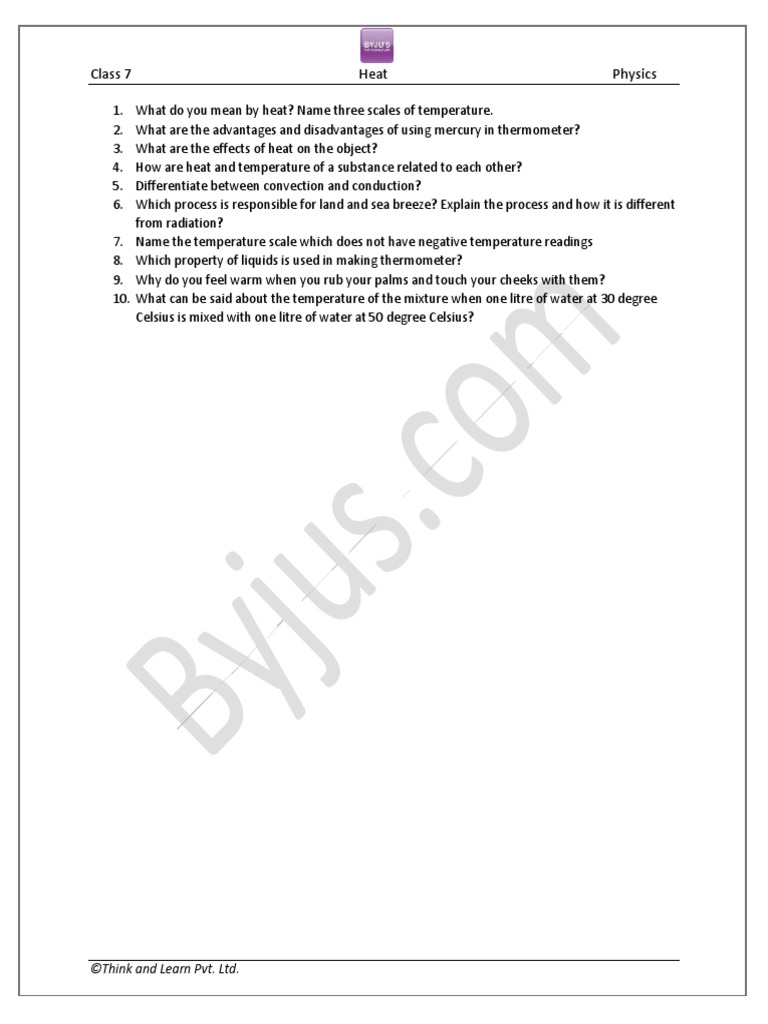 Class 7 Heat Physics: ©think and Learn Pvt. LTD | PDF