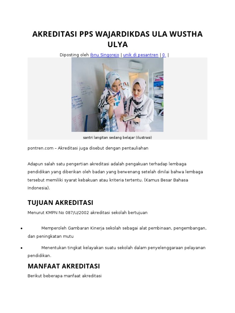 Akreditasi PPS Wajardikdas Ula Wustha Uly1 | PDF