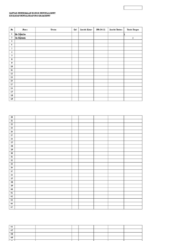 Contoh Format Daftar Penerimaan Honor | PDF