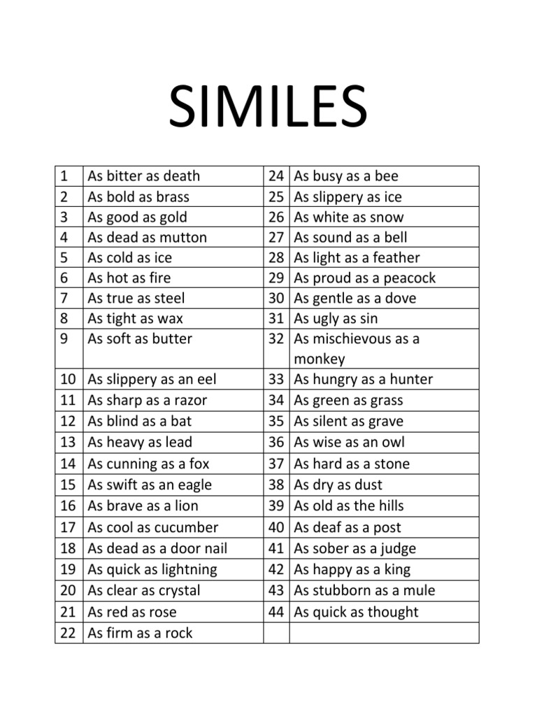 Similes List