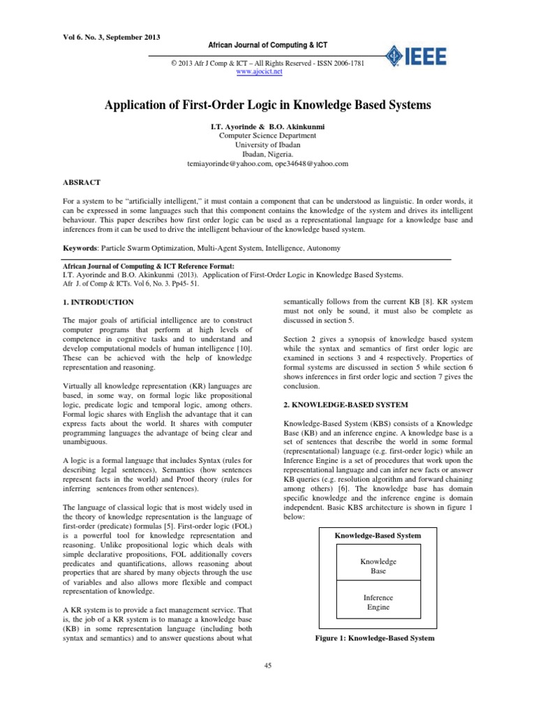 Application of First-Order Logic in Knowledge Based Systems PDF | PDF | Interpretation (Logic ...