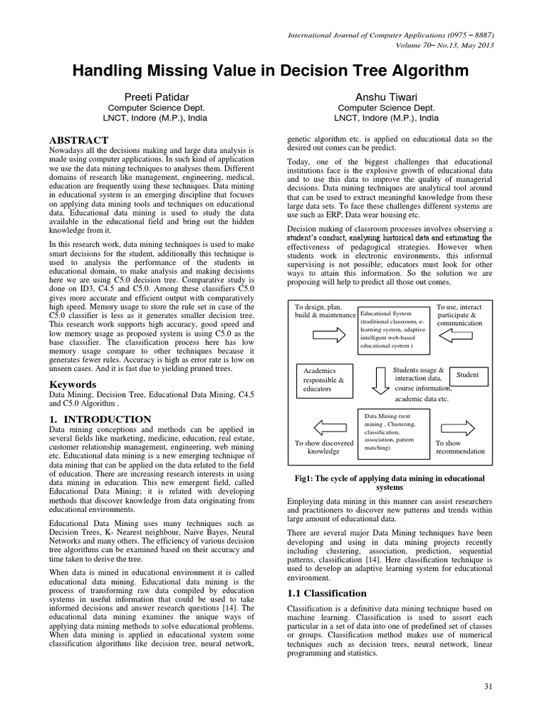 Handling Missing Value In Decision Tree Algorithm Pdf Pdf Data Mining Statistical