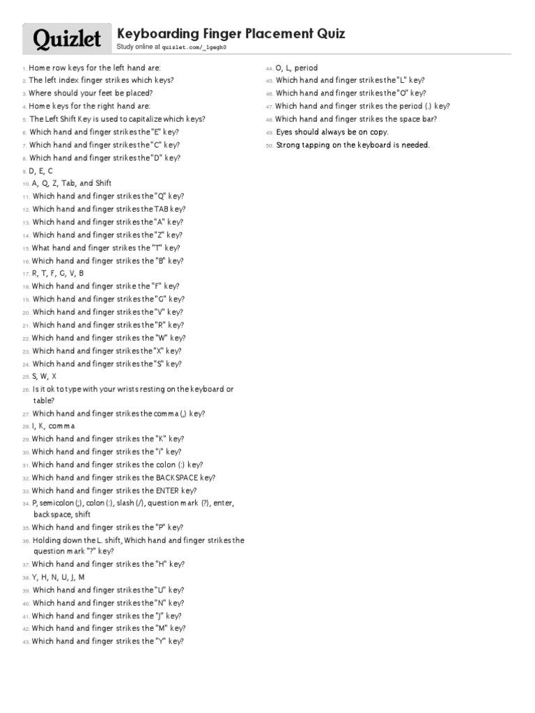 Keyboarding Study Guide 6th Questions | PDF | Writing Implements | Hand
