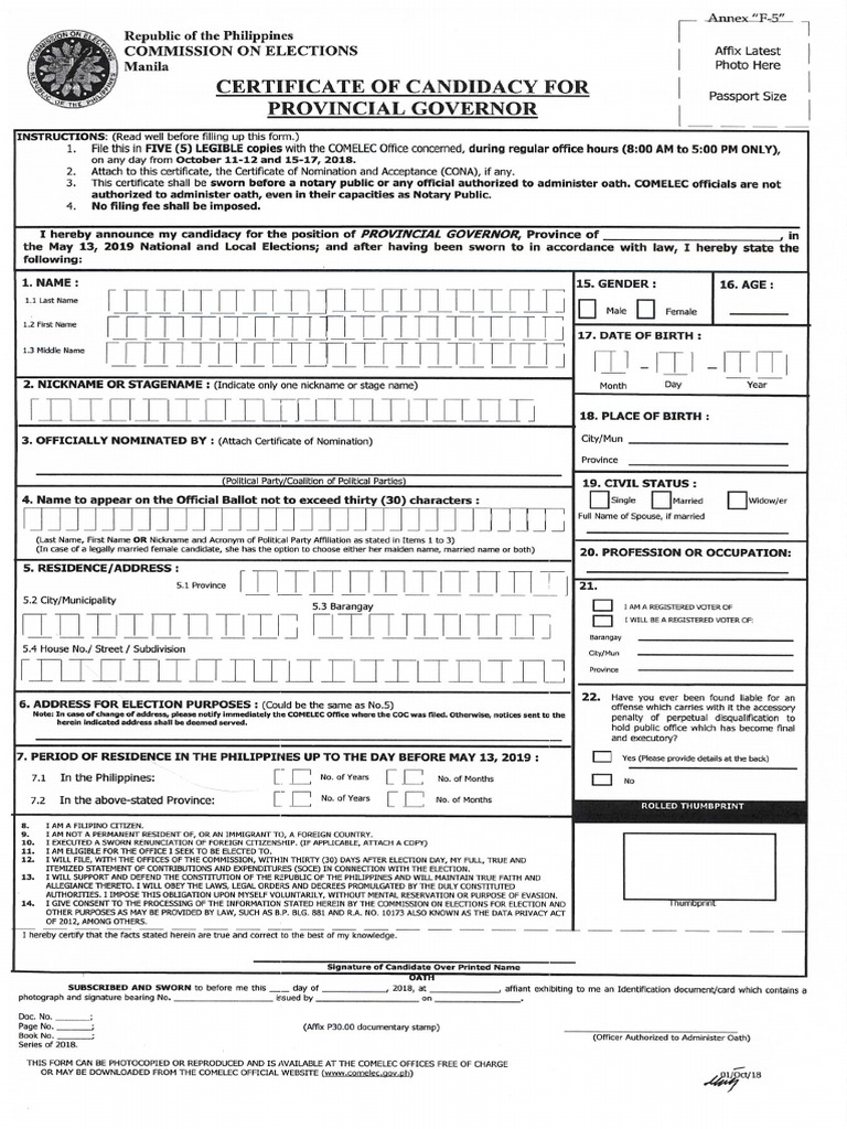 Revised Coc Form PDF | PDF