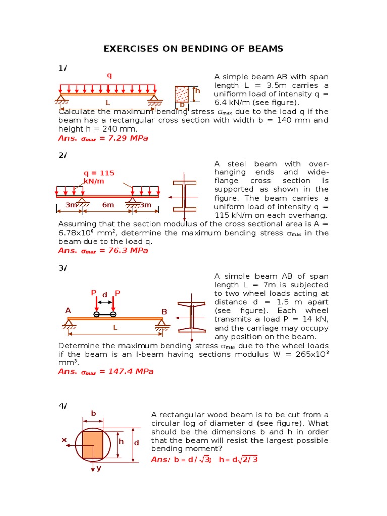 Exercises of Bending | PDF | Bending | Beam (Structure)