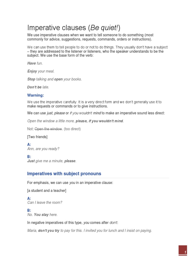 Imperative Clauses | PDF | Syntax | Grammar