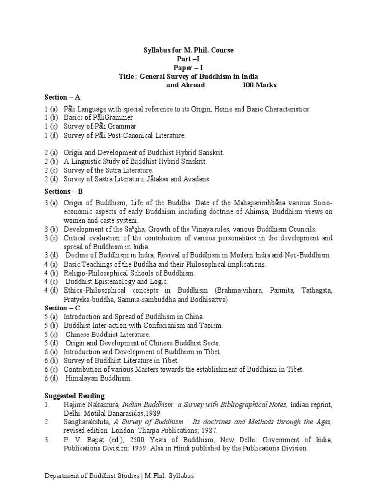 Syllabus For M. Phil. Course Part - I Paper - I Title: General Survey ...