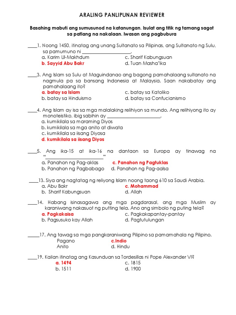 Araling Panlipunan Reviewer | PDF