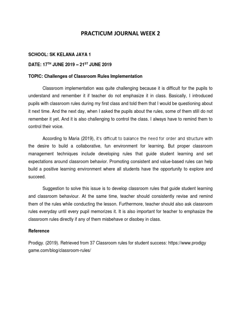 Practicum Journal Week 2 | PDF | Self-Improvement