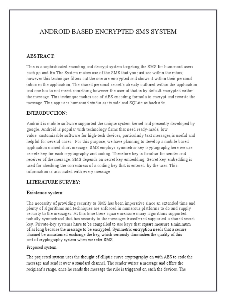 Android Based Encrypted Sms System | Download Free PDF | Cryptography | Key (Cryptography)
