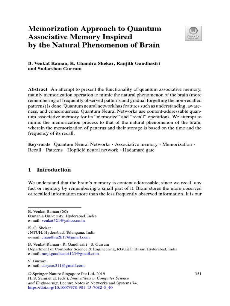 Memorization Approach To Quantum Associative Memory Inspired by The ...