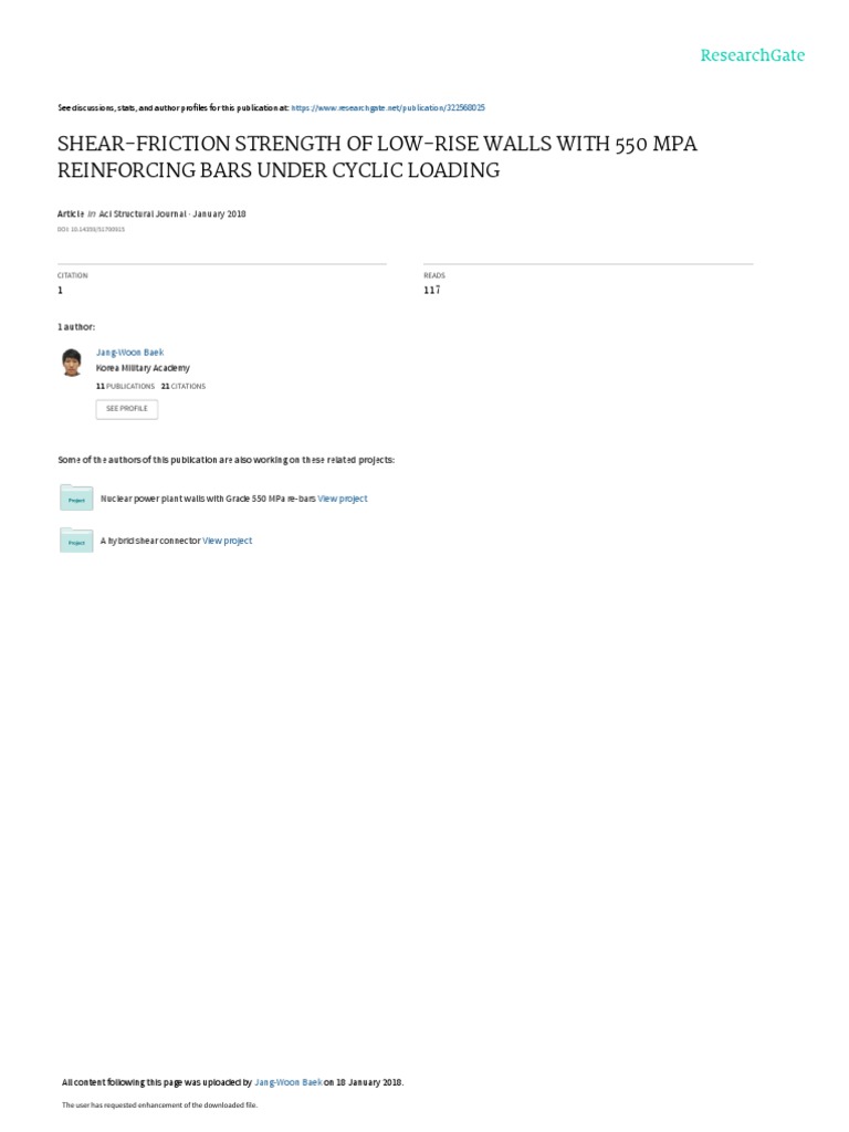 Shear-Friction Strength of Low-Rise Walls With 550 Mpa Reinforcing Bars ...