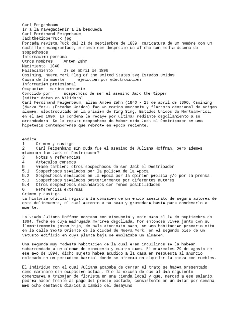 Carl Feigenbaum | PDF | Jack el destripador | Asesinatos