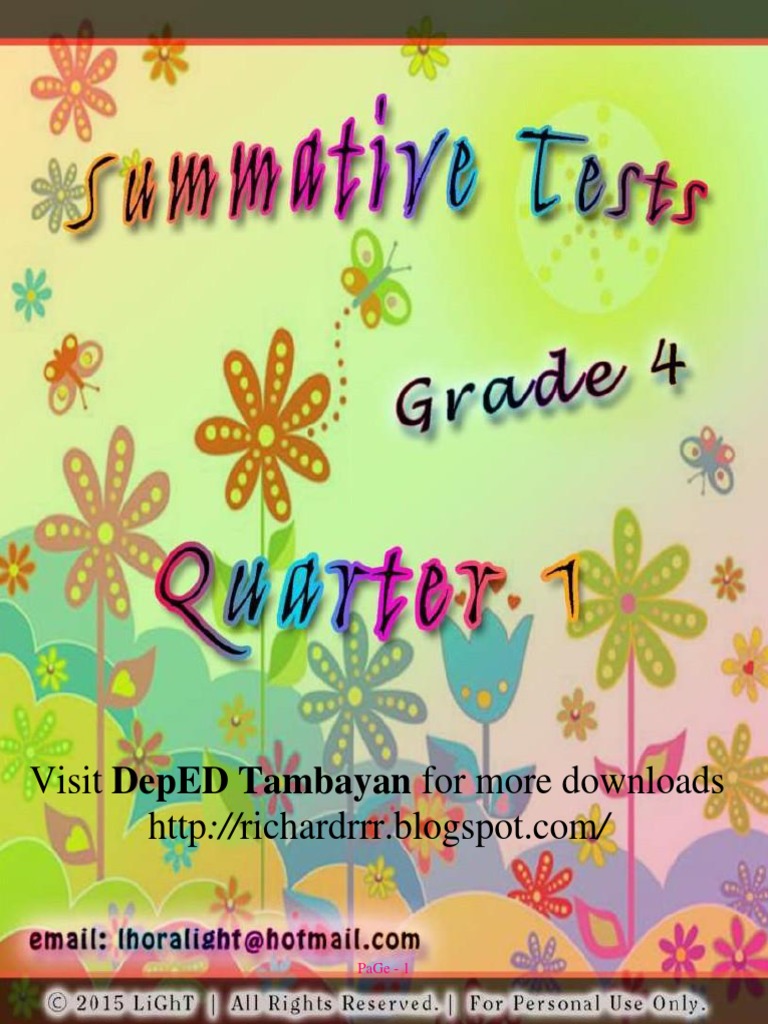 Complete Set of Summative Test (All Subjects) For Grade 4 | Download ...