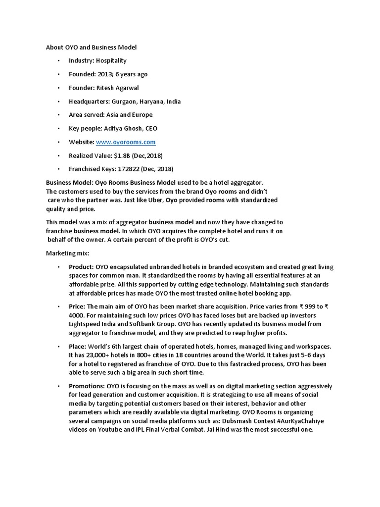 OYO Business Model Overview 2025 | PDF | Business Model | Marketing