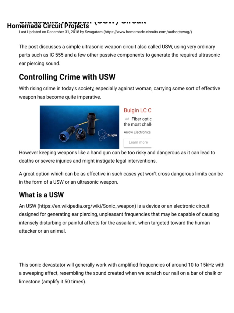 Ultrasonic Weapon (USW) Circuit - Homemade Circuit Projects PDF | PDF ...