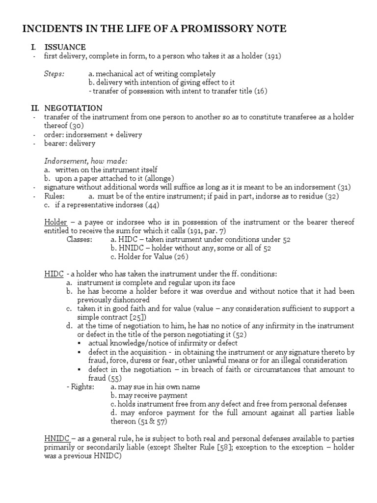 Incidents in The Life of A Promissory Note: Steps | PDF | Forgery | Negotiable Instrument