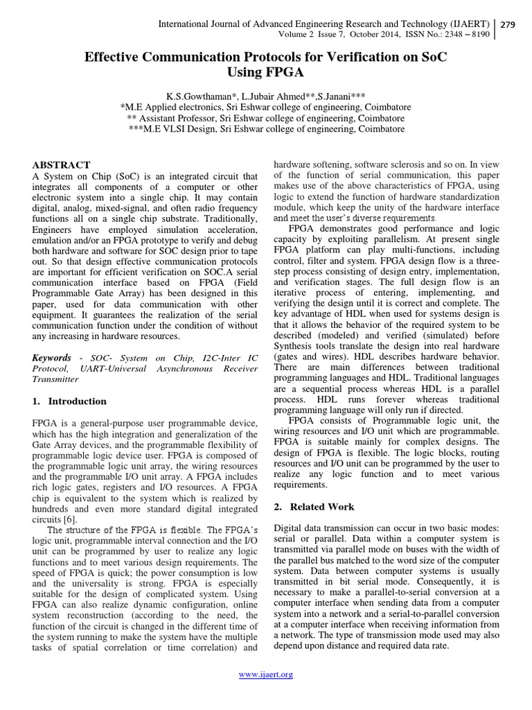 Effective Communication Protocols For Verification On Soc Using Fpga ...