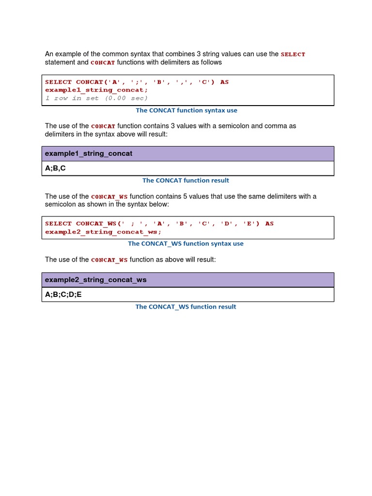 Concatenate Strings MySQL CONCAT CONCAT_WS Functions | PDF