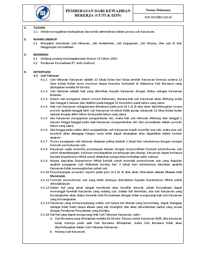 SOP Cuti Karyawan | PDF