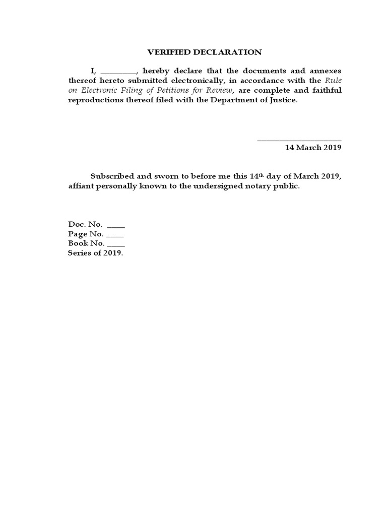 Verified Declaration for Electronic Filing | PDF
