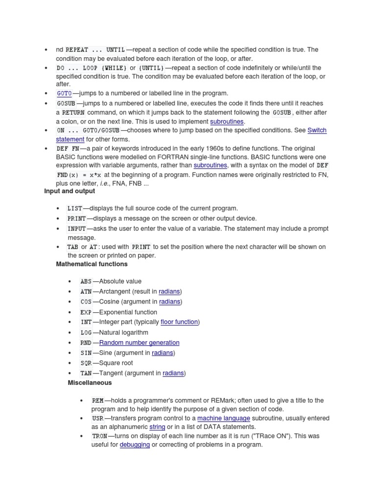 Subroutines Switch Statement: Repeat ... Until Do ... Loop (While) (Until) | PDF | Basic ...