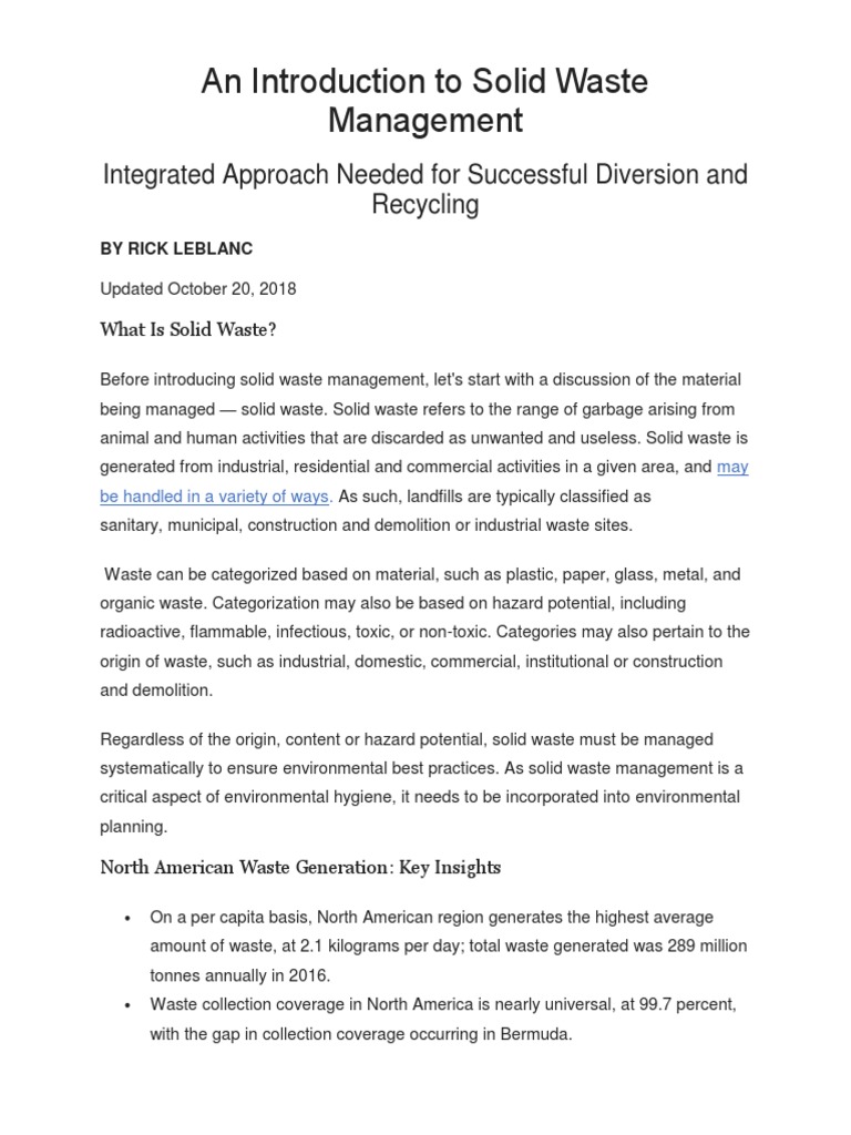 An Introduction To Solid Waste Management | PDF | Waste Management ...
