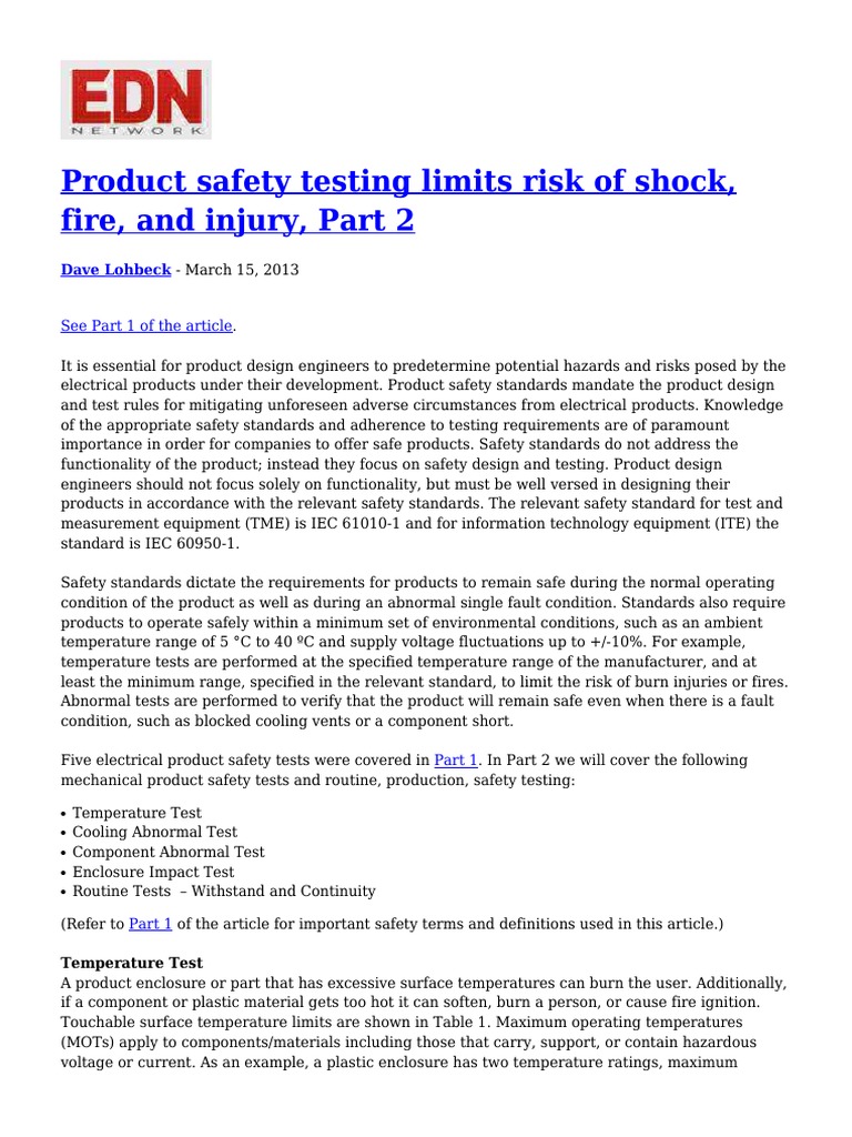 Product Safety Testing Limits Risk of Shock Fire and Injury | PDF ...