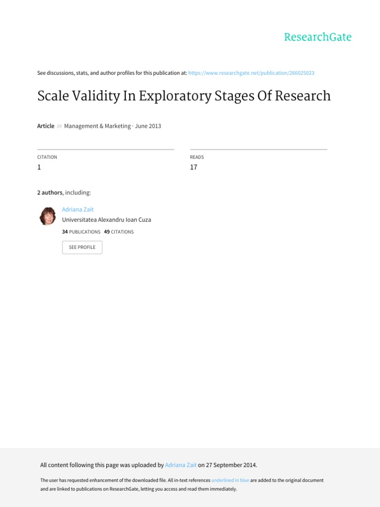 Scale Validity in Exploratory Stages of PDF | PDF | Validity ...