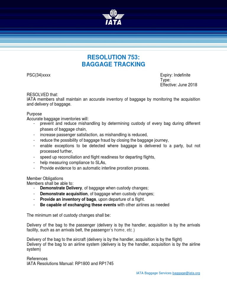 IATA Resolution 753: Baggage Tracking Standards | PDF