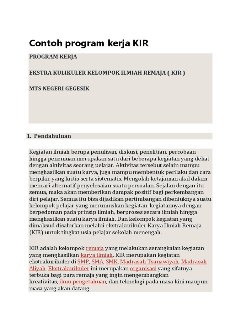 Contoh Program Kerja Kir IPA | PDF | Karier & Perkembangan