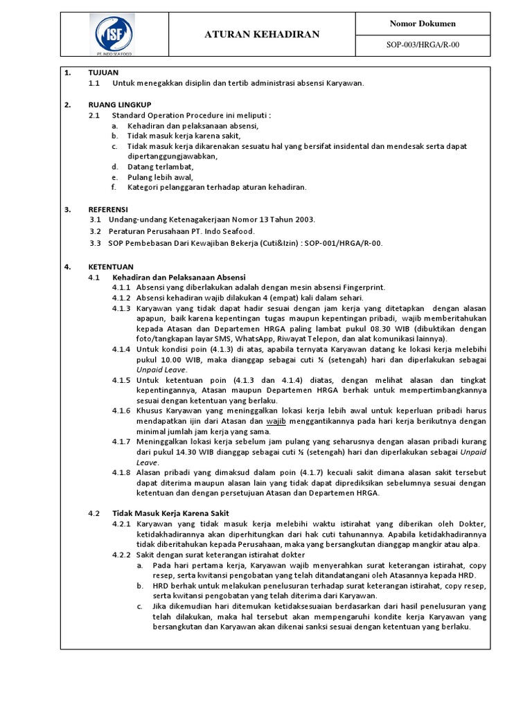 SOP Aturan Kehadiran | PDF