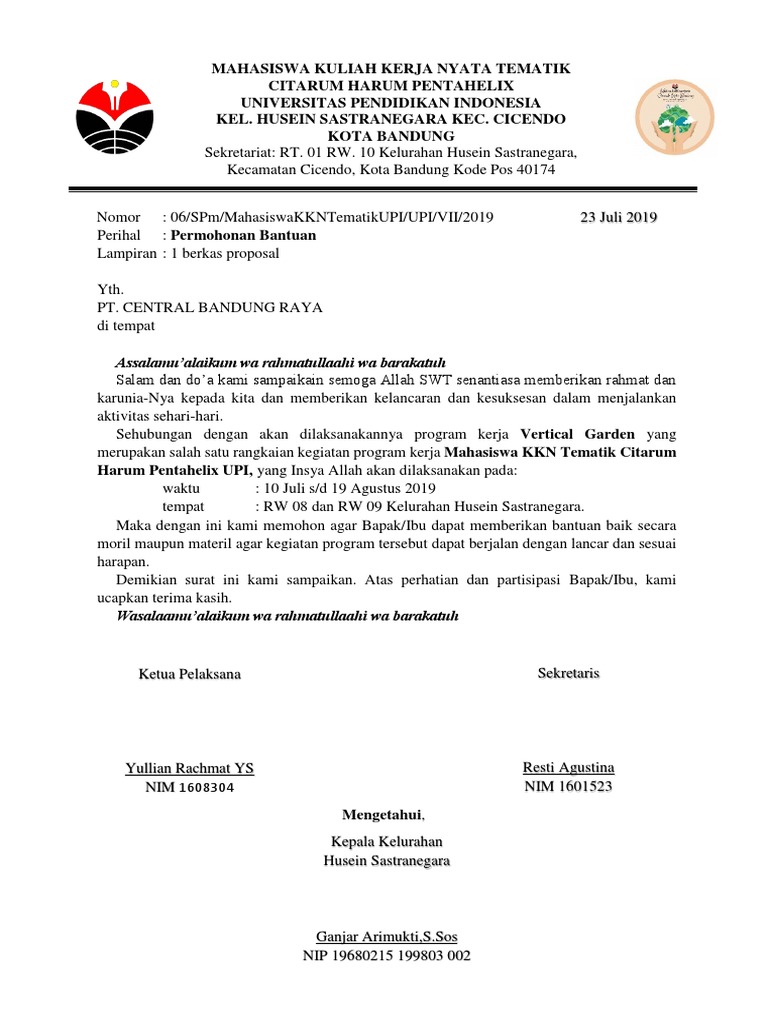 Surat Permohonan Bantuan | PDF