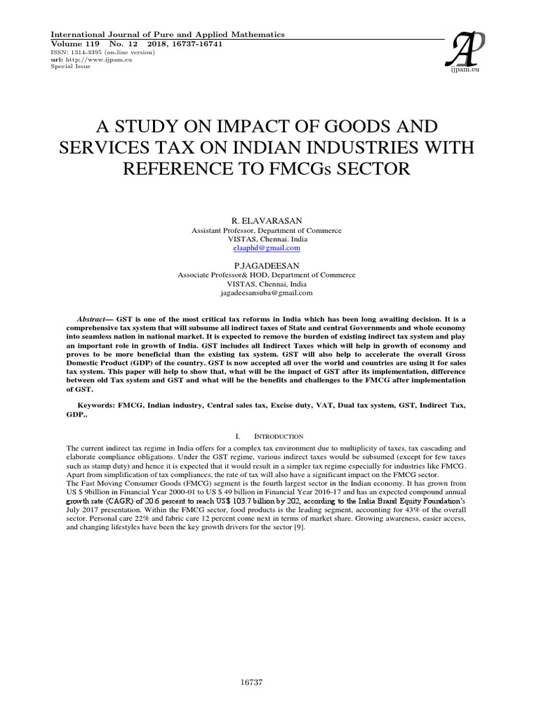 A Study On Impact of Goods and Services Tax On Indian Industries With ...