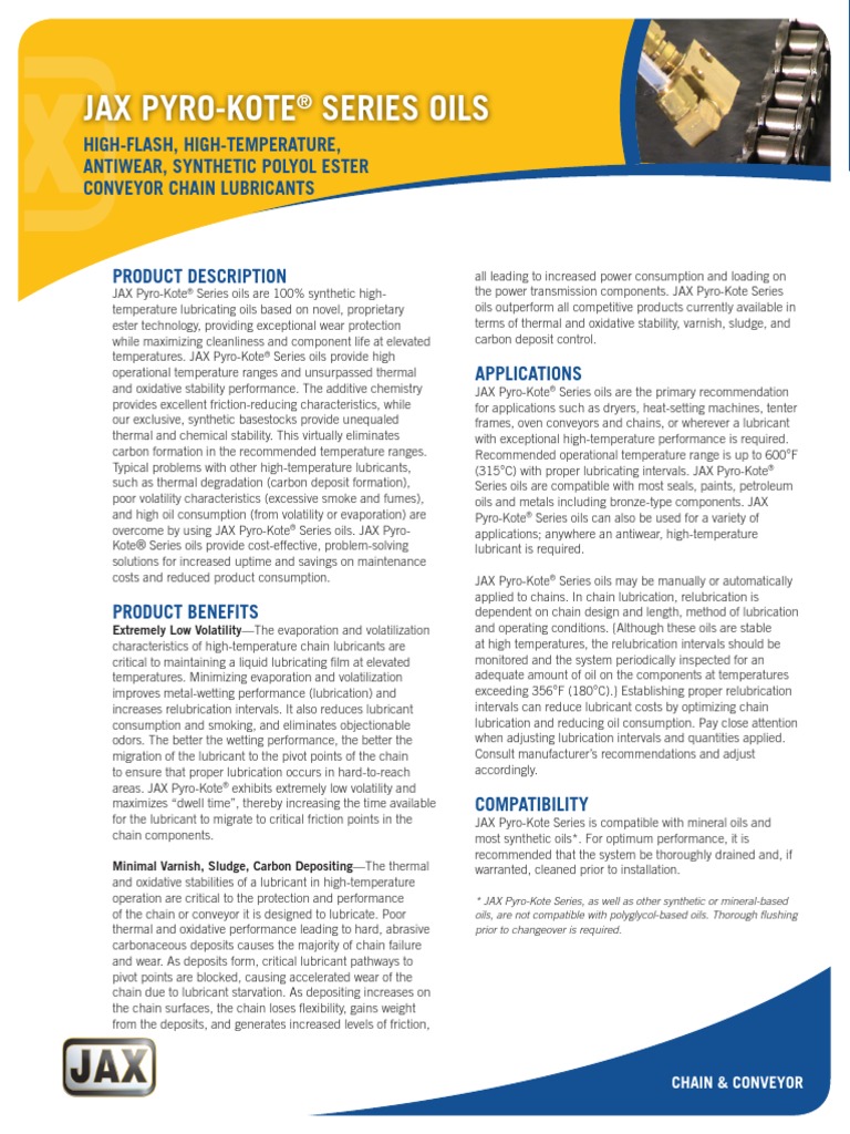 Jax Pyro-Kote Series Oils: High-Flash, High-Temperature, Antiwear ...