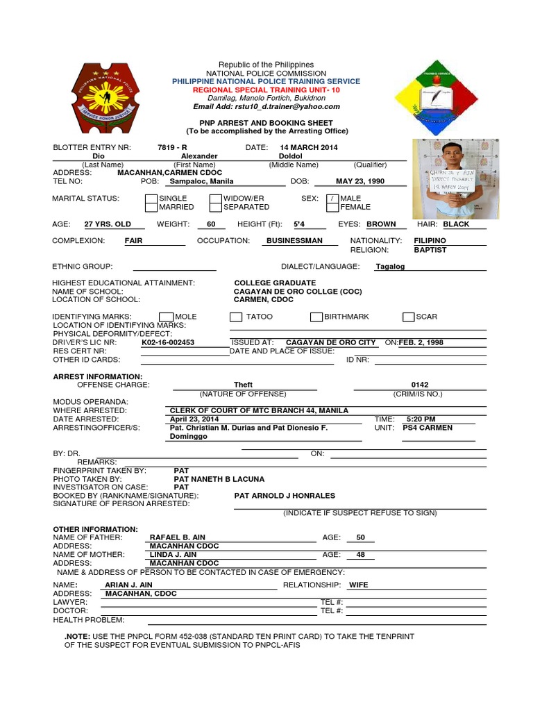 Booking MUGSHOT | PDF | Criminal Justice | Crime & Violence