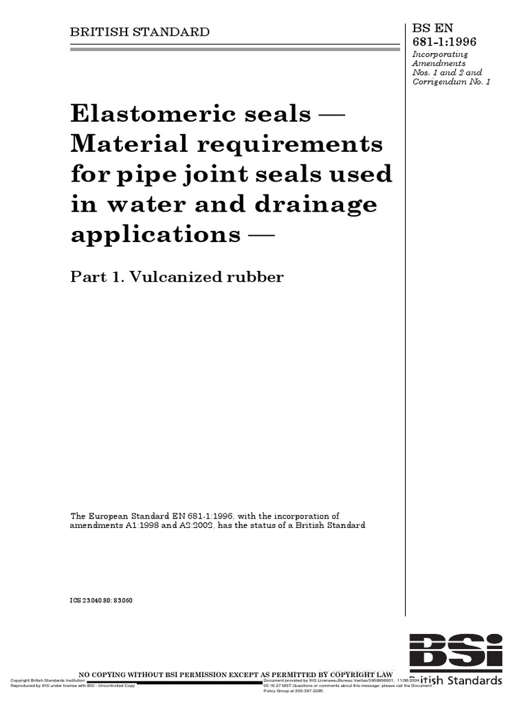 BS en 681-1-1996 | PDF | Pipe (Fluid Conveyance) | Composite Material