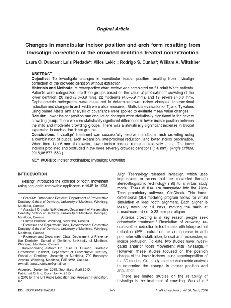 Changes in Mandibular Incisor Position and Arch Form Resulting From ...