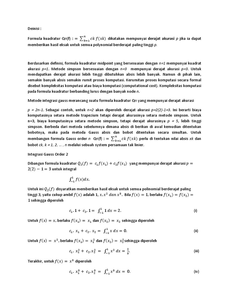 Metode Numerik Integral Gauss | PDF