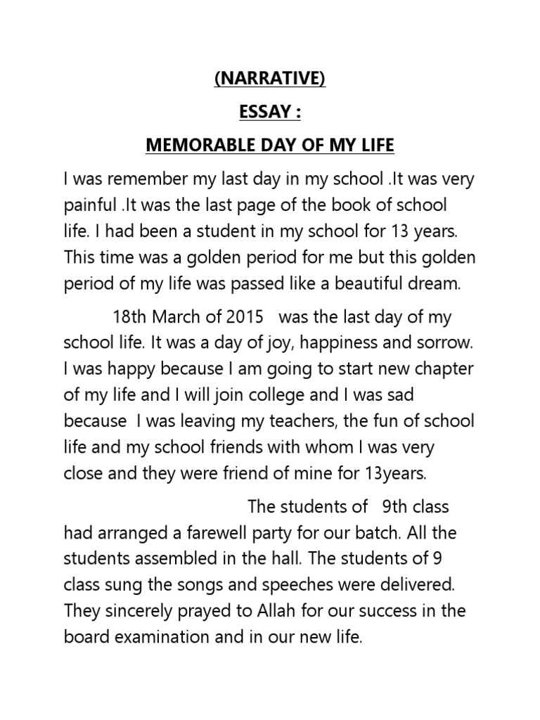 (Narrative) Essay: Memorable Day of My Life | PDF