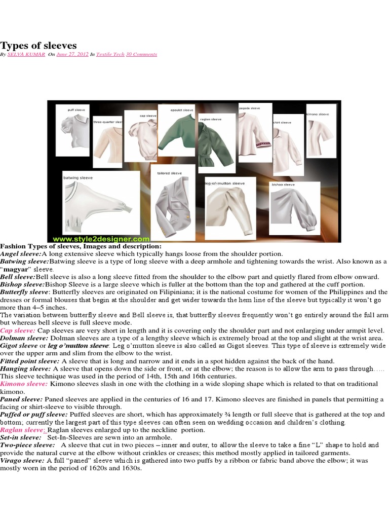 Types of Sleeves | PDF | Sewing | Consumer Goods