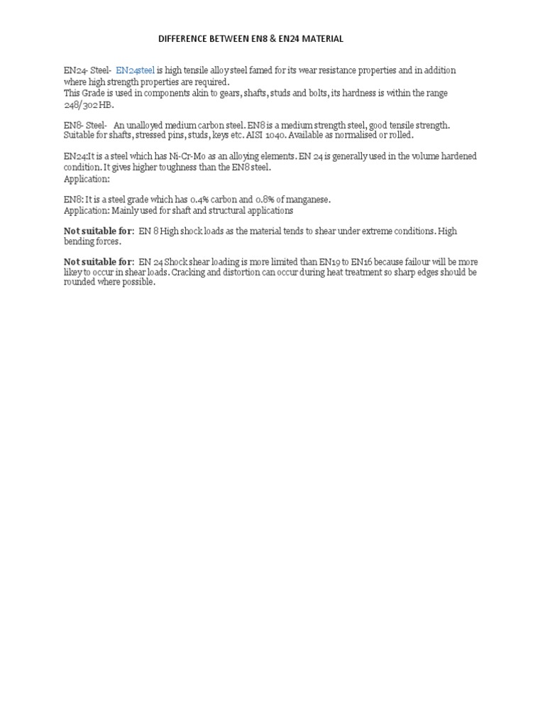 Difference Between En8 & En24 Material | PDF | Technology & Engineering