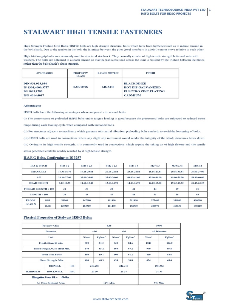 Hsfg Bolts for Rdso Drawings | Screw | Building Materials
