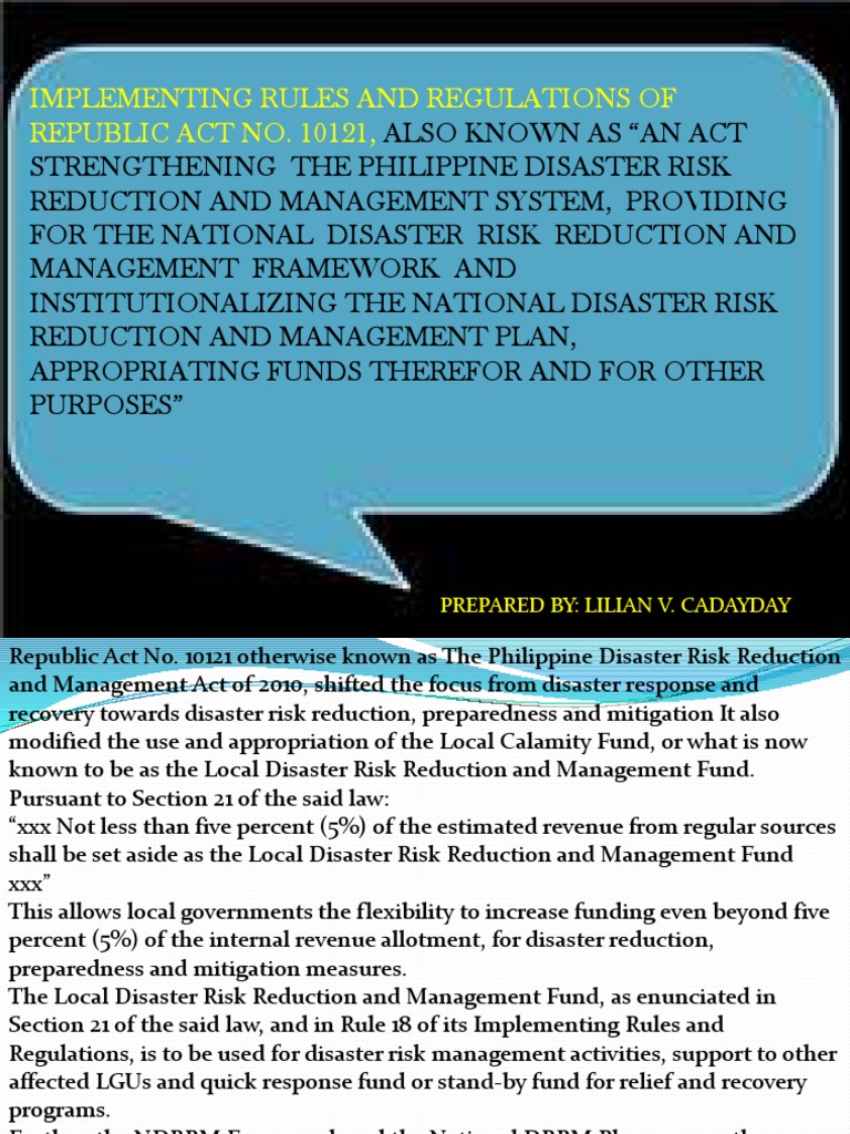 Implementing Rules and Regulations of Republic Act No. 10121 | PDF ...