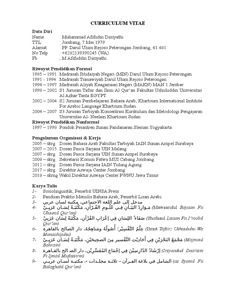 Contoh CV Singkat | PDF
