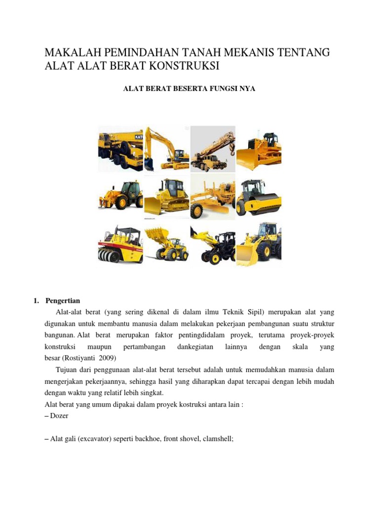 Makalah Pemindahan Tanah Mekanis Tentang Alat Alat Berat Konstruksi | PDF