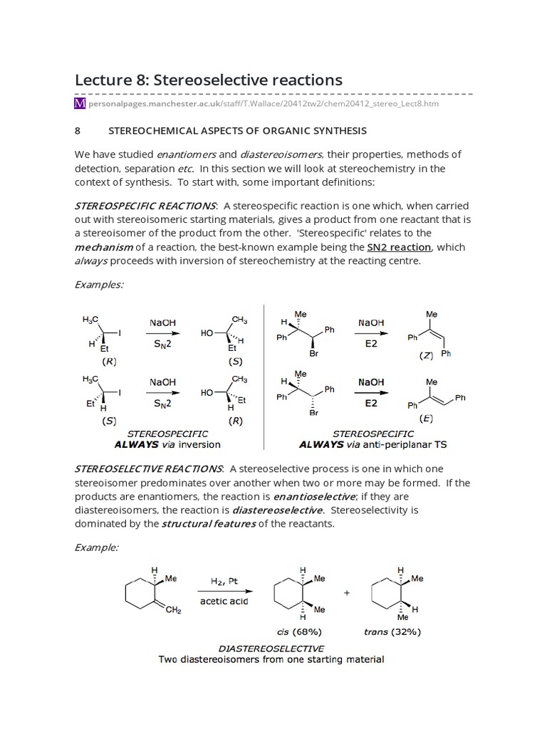 Stereoselective Reactions in Synthesis | PDF | Alkene ...