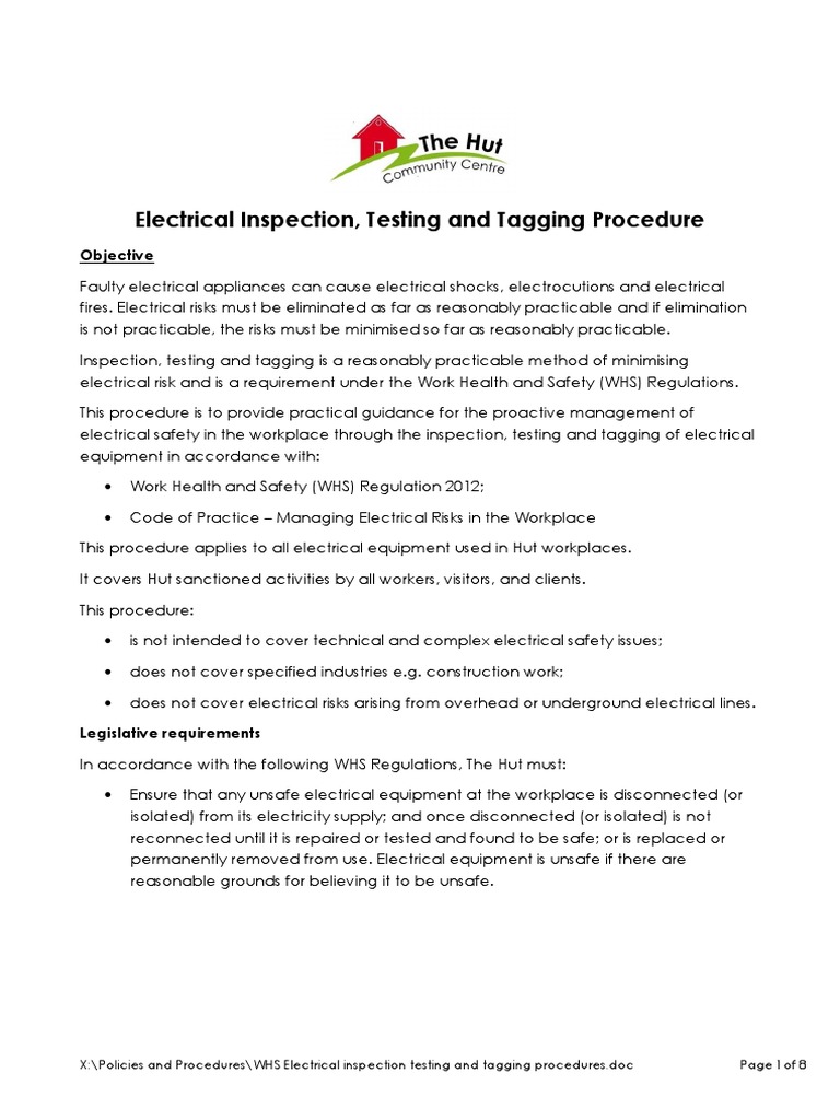 WHS Electrical Inspection Testing and Tagging Procedures | PDF | Safety ...
