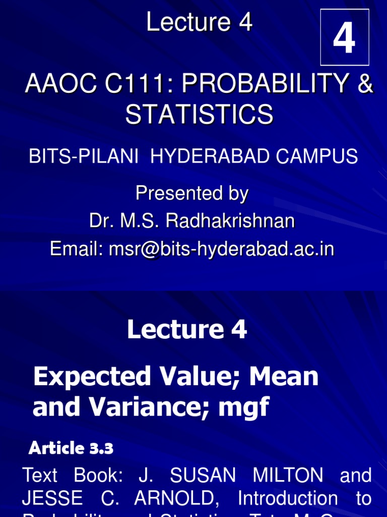 Probability & Statistics Lecture | PDF | Expected Value | Variance