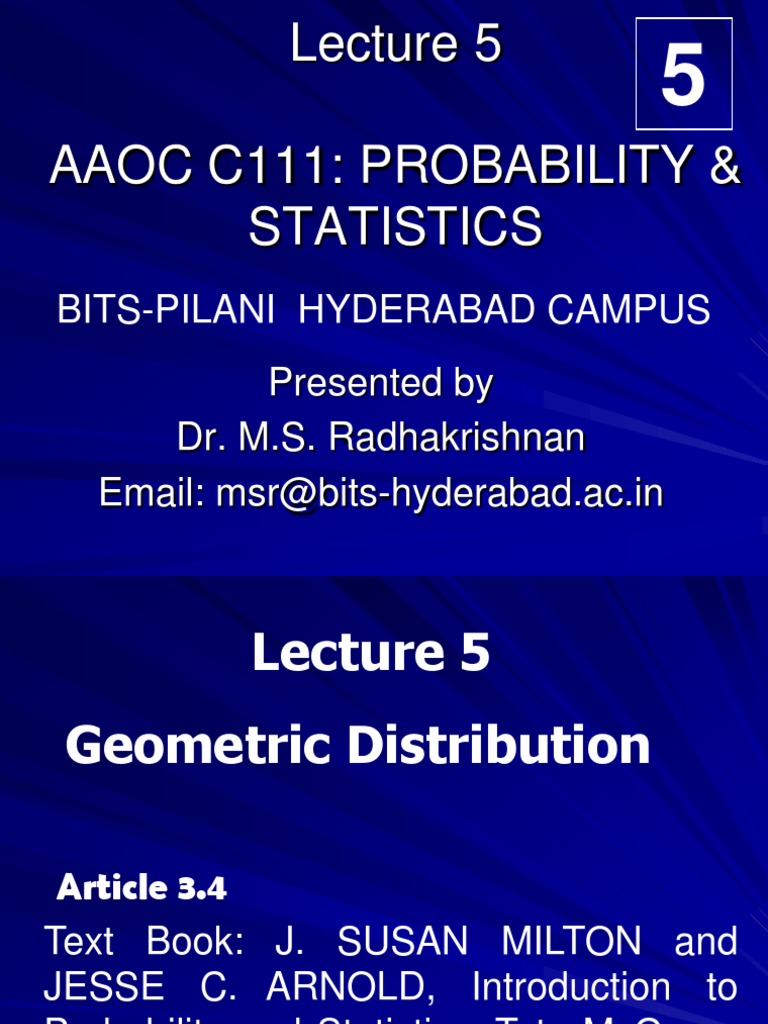 Lect 5 Geometric Distribution | PDF | Probability Theory | Measure Theory